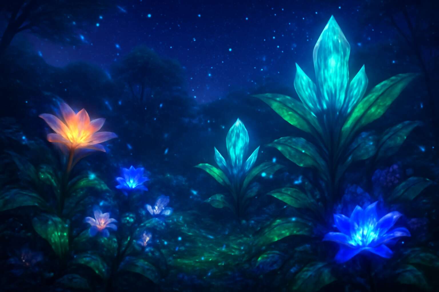 Enchanted realms bloom with fantasy plants and flowers dancing under ...